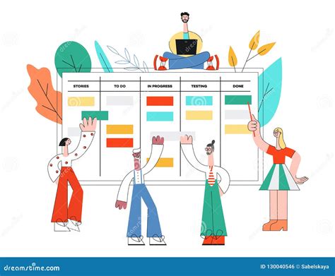 Vector Flat Agile Scrum Kanban Methodology Meeting Stock Vector Illustration Of Flat Scrum