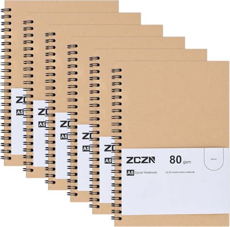 Zczn A5 Cahier à Spirale Kraft 60 Feuillets Par Bloc Lot Of 6 Blocs
