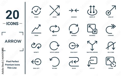 Arrow Linear Icon Set Includes Thin Line Synch Trend Infinity Drag