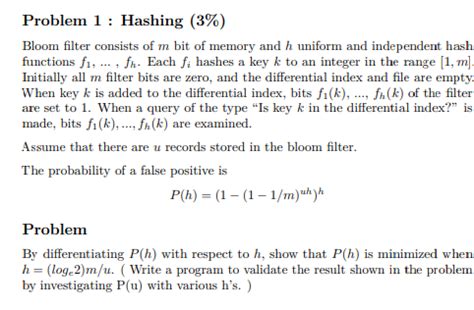Solved Problem Hashing Bloom Filter Consists Of M Chegg