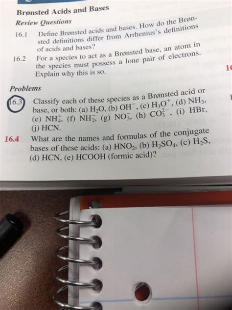 Solved Brønsted Acids and Bases Review Questions 16 1 Define Chegg