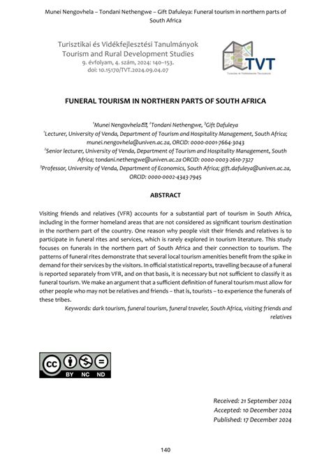 Pdf Funeral Tourism In Northern Parts Of South Africa