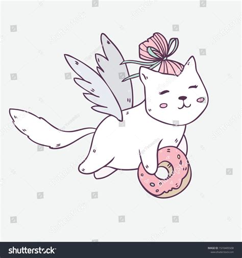 Vector Illustration Cartoon Cute Cat Wings Stock Vector Royalty Free Illustration