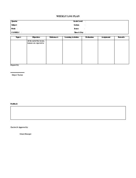 Weekly Log Plan Template Pdf