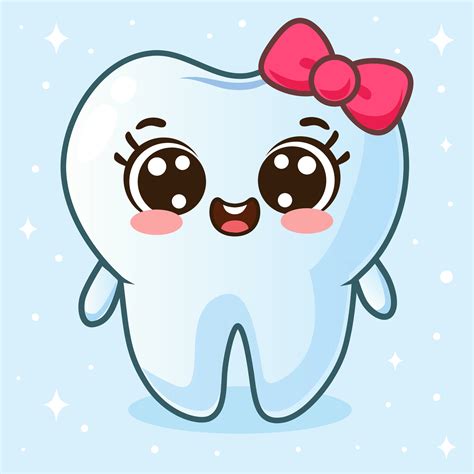 Cute Tooth Girl Character In Cartoon Style Dental Personage Vector