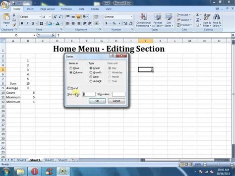 Ms Excel Tutorials Home Menu Editing Section In Microsoft Excel