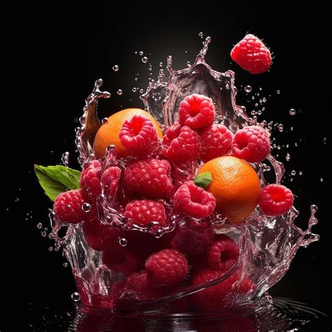 Premium Photo Realistic Raspberry Juice Splash Composition