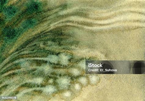 추상 녹색 손으로 그린 수채화 수평 배경에는 반점 스플래시 줄무늬 파도 그라디언트 색조가 변경된 동일한 색상의 모양이 있습니다 0명에 대한 스톡 벡터 아트 및 기타 이미지