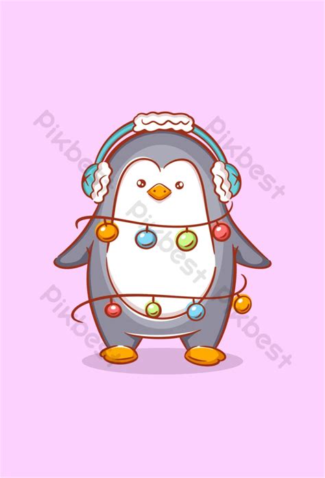 귀 따뜻하게 착용하는 귀여운 펭귄 일러스트 Png Ai 무료 다운로드 Pikbest