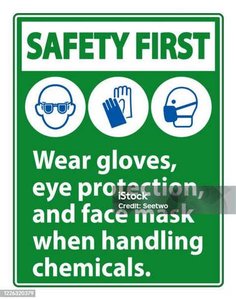 안전 첫번째 착용 장갑 눈 보호 및 얼굴 마스크 기호 백색 배경에 격리 벡터 일러스트레이션 Eps10 0명에 대한 스톡 벡터 아트 및 기타 이미지 Istock