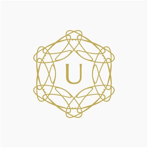 초기 글자 U 꽃 장식 경계 원 프레임 로고 프리미엄 벡터