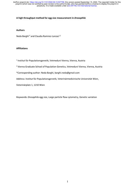 Pdf A High Throughput Method For Egg Size Measurement In Drosophila