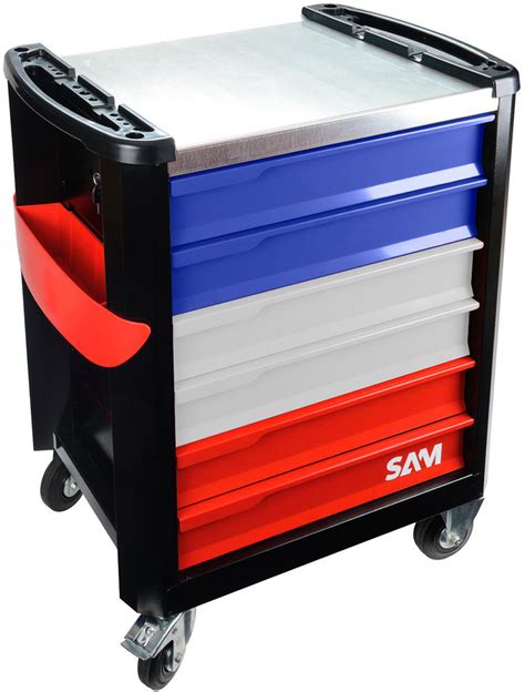 Servante 30n 6 Tiroirs Bleu Blanc Rouge Plateau Acier Sam