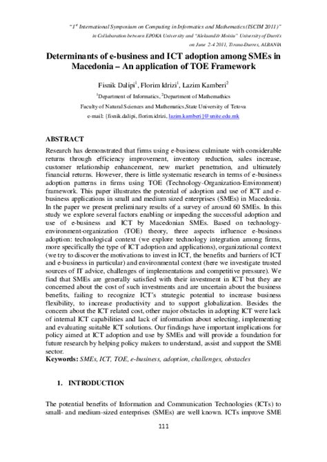 Pdf Determinants Of E Business And Ict Adoption Among Smes In