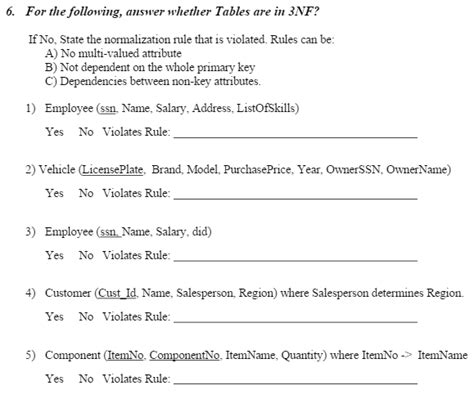 Solved For The Following Answer Whether Tables Are In 3nf
