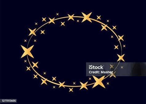 벡터 골든 서클 별 프레임 디자인 로고 템플릿화 스타 더스트 별 별이 빛나는 하늘 흰색 배경에 별과 반짝이 점이있는 둥근 프레임 카드 초대에 대한 벡터 배경입니다 Film
