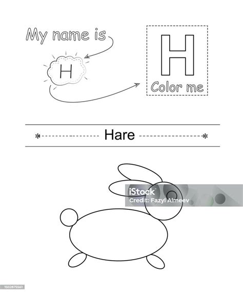 글자와 그림을 색칠하십시오 색칠 알파벳 문자 H와 귀여운 토끼 0명에 대한 스톡 벡터 아트 및 기타 이미지 0명 교습