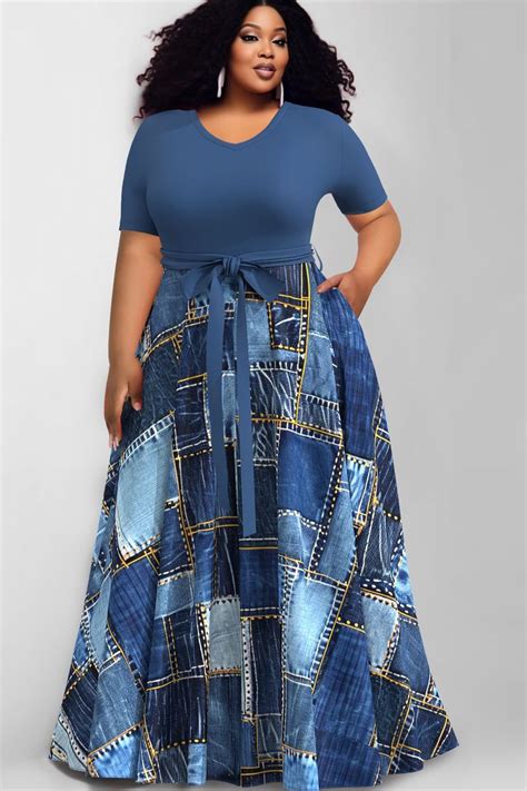 Xpluswear Design Plus Size Daily Royal Blue Round Neck Short Sleeve
