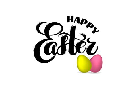 인사말 카드 휴일 포스터 배너 초대장 부활절 판매 또는 프로 모션 봄 이벤트에 대 한 손으로 그린 텍스트 행복 한 부활절 3d 벡터 부활절 달걀 휴일 Pascha 부활 주일