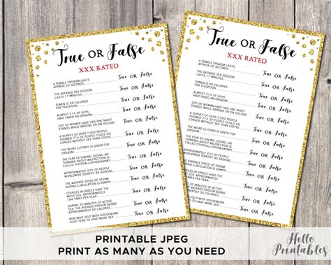 True Or False Sex X Rated Guess Bridal Shower Game Bachelorette Gold Glitter Instant Download