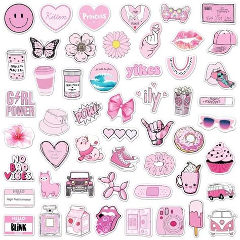 50pcs Funny Pink Style Girl Cartoon Aesthetic Stickers Coloriage