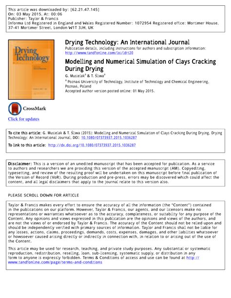 Pdf Drying Technology An International Journal Modelling And