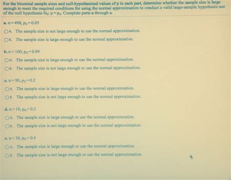 Solved For The Binomial Sample Sizes And Null Hypothesized