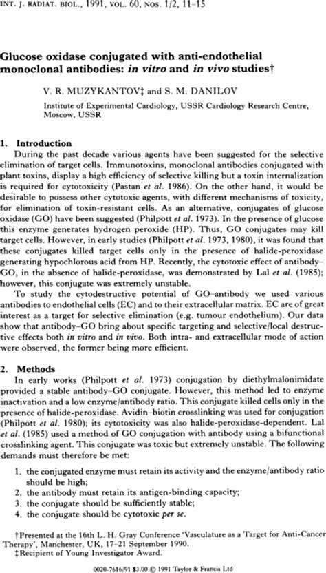 Glucose Oxidase Conjugated With Anti Endothelial Monoclonal Antibodies