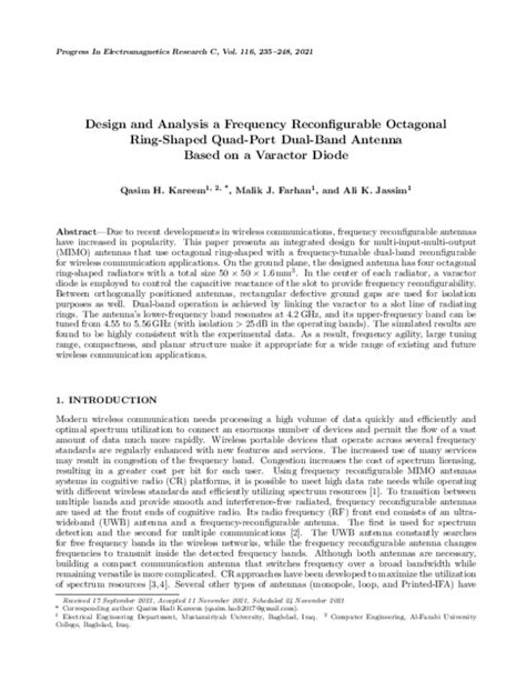 Pdf Design And Analysis A Frequency Reconfigurable Octagonal Ring Shaped Quad Port Dual Band