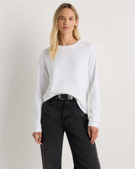 Womens 100 Organic Cotton Long Sleeve Swing Tee In Classic White