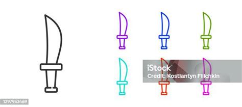 흰색 배경에 격리 된 검은 줄 해적 검 아이콘 세이버 사인 다채로운 아이콘을 설정합니다 벡터 강철에 대한 스톡 벡터 아트 및