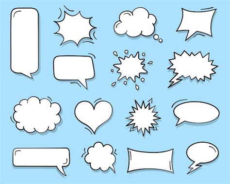음성 거품 터 일러스트레이션 집합 그림 풍선 대화 만화 표지 개념 프리미엄 벡터