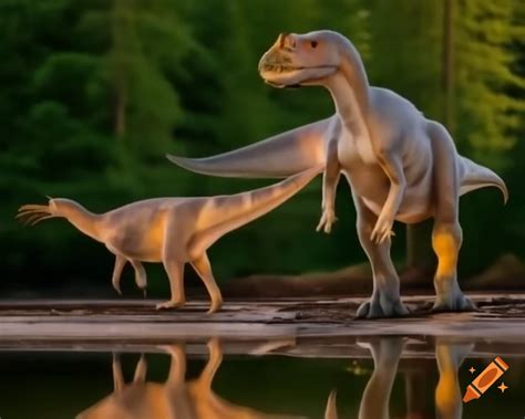 Herd Of Hadrosaurus Dinosaurs Walking Along A Muddy Lake Bank In Warm