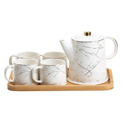 Чайний сервіз на 4 персони 6 предметів з бамбуковою підставкою чайний сервіз із заварником