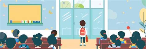Un écolier Devant La Classe Une Illustration De Dessin Animé Dun