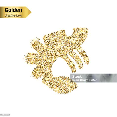 골드 반짝이 랍스터 배경에 고립의 벡터 아이콘입니다 예술 창작 개념 그림 웹 노을 빛 색종이 밝은 장식 스파클 반짝이 추상 블 링 쉬머 먼지 호 일 갈고리 발톱에 대한 스톡