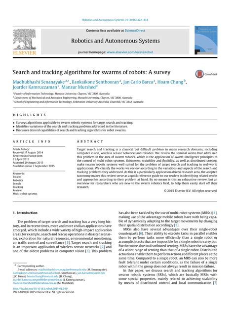 Pdf Search And Tracking Algorithms For Swarms Of Robots A Survey