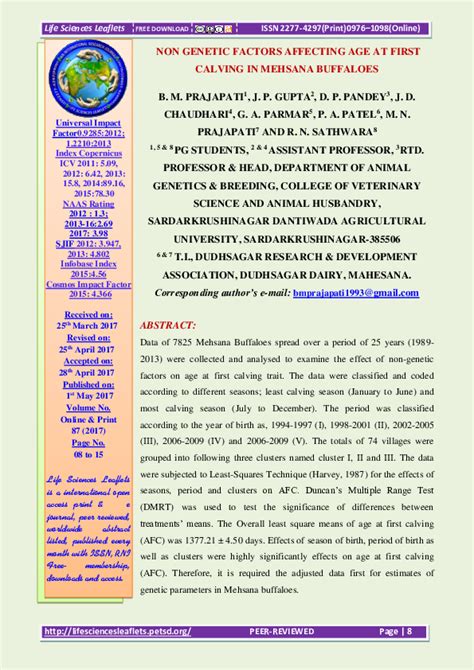 Pdf Non Genetic Factors Affecting Age At First Calving In Mehsana Buffaloes