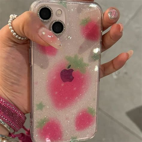알리익스프레스 한국 귀여운 반짝이 딸기 투명 휴대폰 케이스 아이폰 15 14 13 12 11 프로 맥스 플러스 사랑스러운 충격 방지 보호 소프트 커버 위시버킷