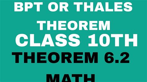 Bpt Theorem Class 10th Math 6 2 Theorem Santosh Parshad Youtube