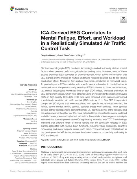 Pdf Ica Derived Eeg Correlates To Mental Fatigue Effort And