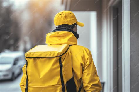 Premium Photo Darkskinned Girl In Yellow Jacket Food Delivery Girl In