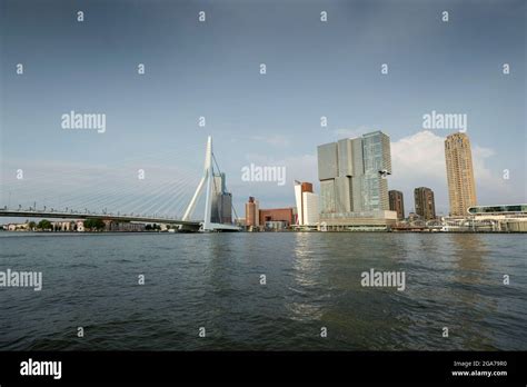 City Of Rotterdam Downtown Skyline At Dusk In South Holland Netherlands Erasmus Bridge
