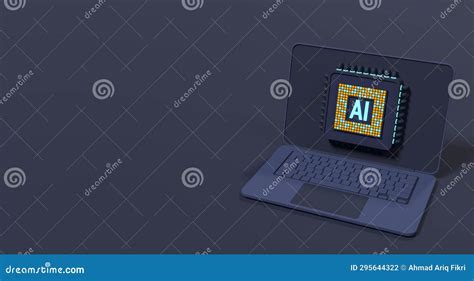 3d Render Laptop Computer With Microchip Ai Chip Hardware Concept Futuristic Microchip On