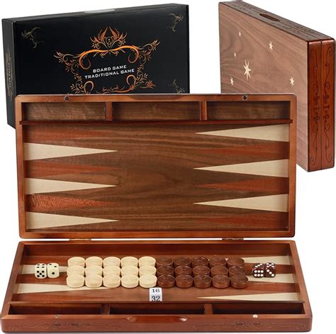 Syrace Handcrafted Wooden Backgammon Set 16 Large Size Classic Two