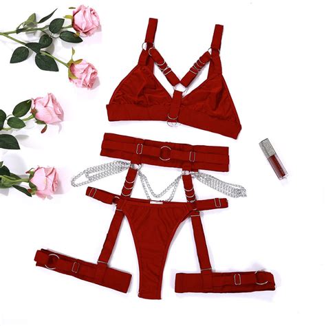 Gothic Sexy Bondage Lingerie Set With Garters