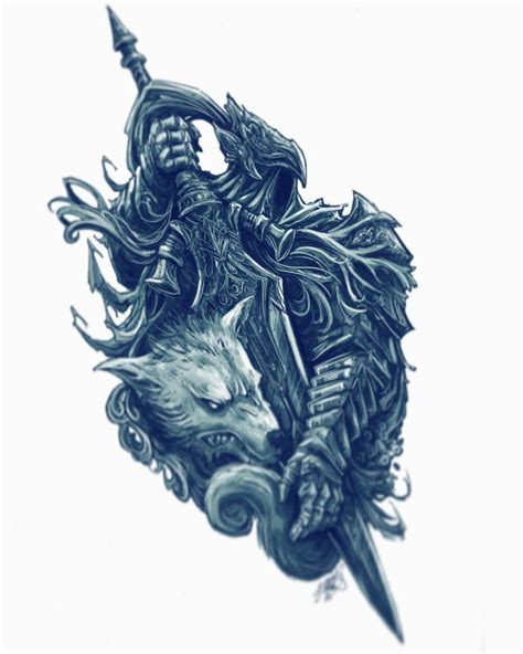 John Devlin Illustration Inktober Day 31 Artorias And Sif Inktober