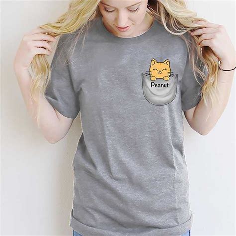 Peeking Cute Sitting Cat Pocket Personalized Shirt Designed By Brash