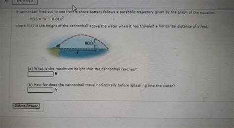 Solved A Cannonball Fired Out To Sea From Shore Battery