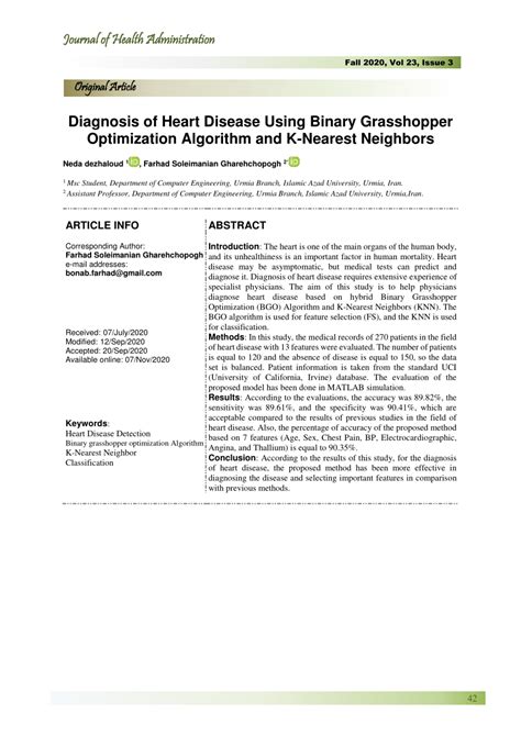 Pdf Diagnosis Of Heart Disease Using Binary Grasshopper Optimization